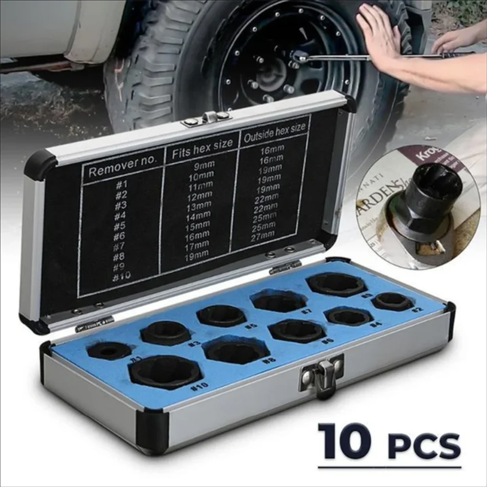 10pcs/lot Hex Socket Set Damaged Bolt Nut Screw Remover Garage 9-19 Mm ...