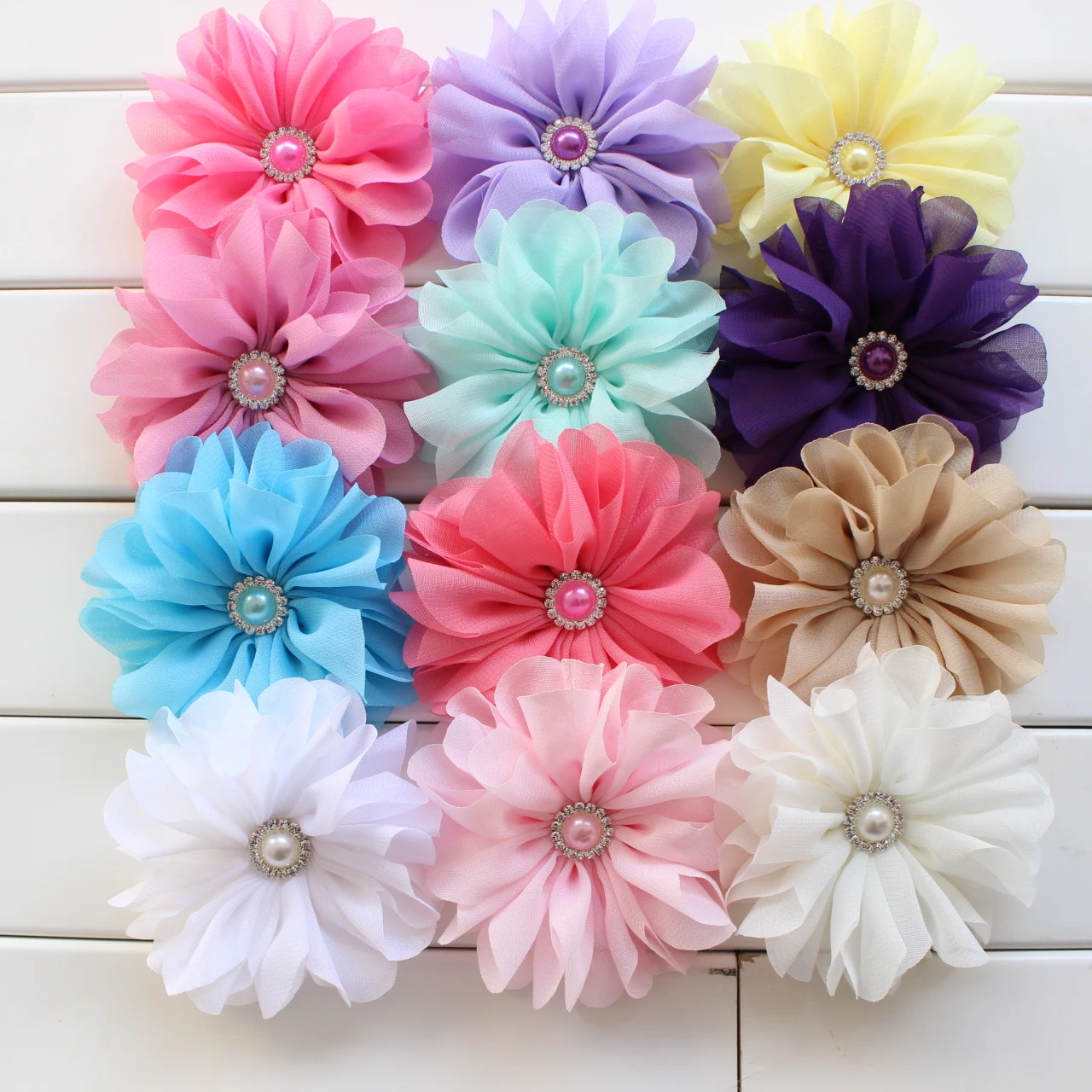 9cm Kids Girl Hair Flower Ballerina Flowers with Pearl Rhinestone ...