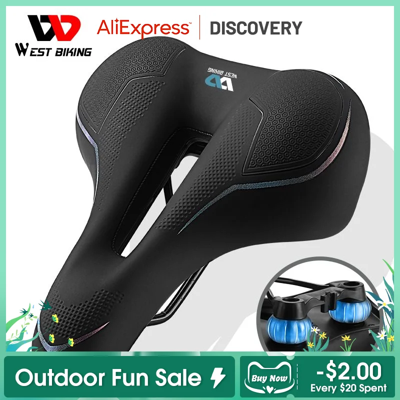 WEST BIKING Thicken Bicycle Saddle Comfortable Shockproof Cycling Seat ...