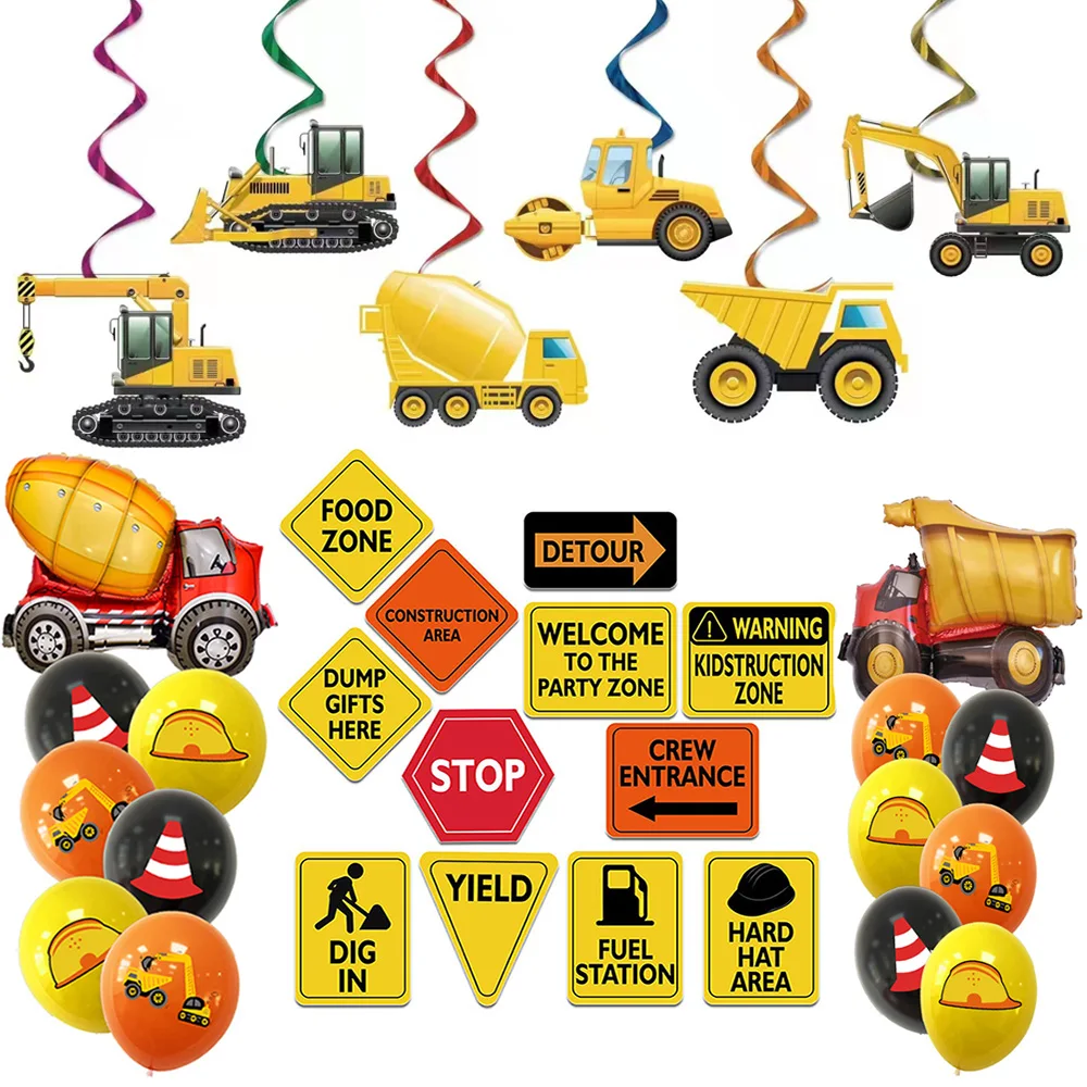 Construction-Zone-Party-Decorations-Balloons-Swirl-Banner-Traffic-Sign ...
