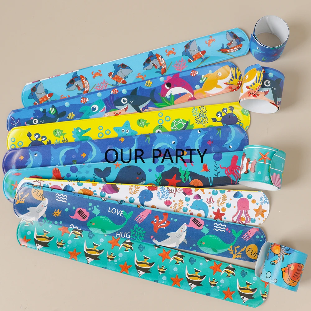 12Pcs Cartoon Ocean Animal Theme Slap Bracelets Shark Fish Wristband ...