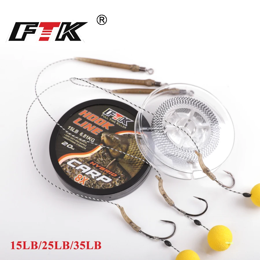 FTK-20m-Carp-Fishing-Line-Braided-NONLead-Core-Carp-15-25-35LB-8X-Braid ...