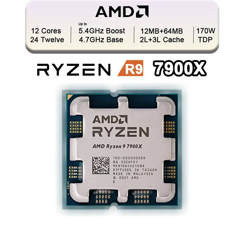 Amd Novo Ryzen 9 7900x R9 7900x 4.7 Ghz 12-core 24-thread Cpu Zen 4 ...
