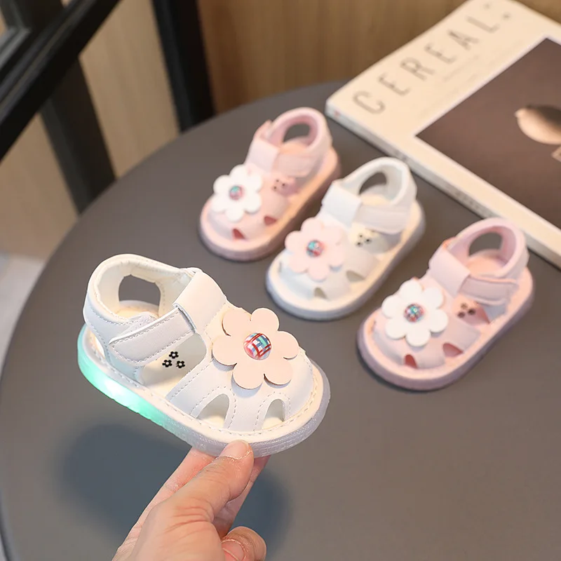 Baby Girl Sandals Glowing Luminous Shoes Summer New Cute Flower Led Light Anti slip Beach ...