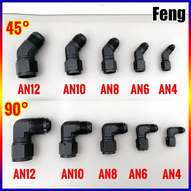 AN4-AN6-AN8-AN10-AN12-Black-Female-to-Male-45-Degree-90-Degree-Swivel ...