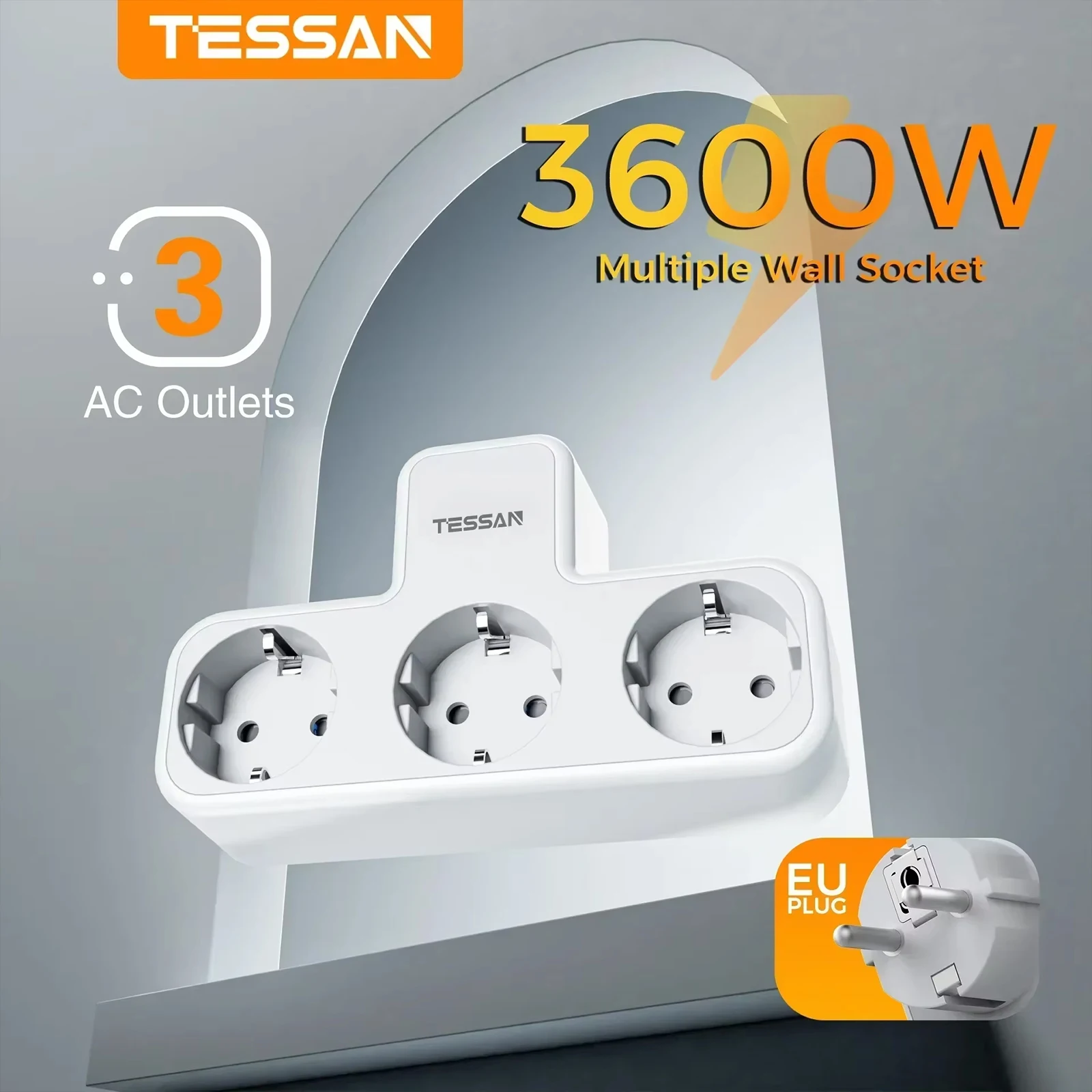 TESSAN Multiple Wall Socket with 3 AC Outlets Charging Ports EU Plug ...