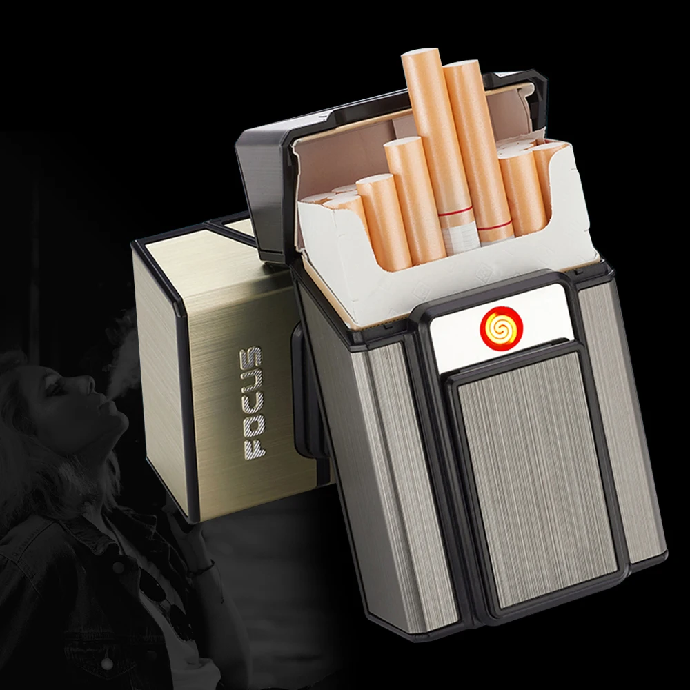 Cigarette-Case-USB-Charging-Lighter-Metal-Windproof-Cigarette-Lighter ...