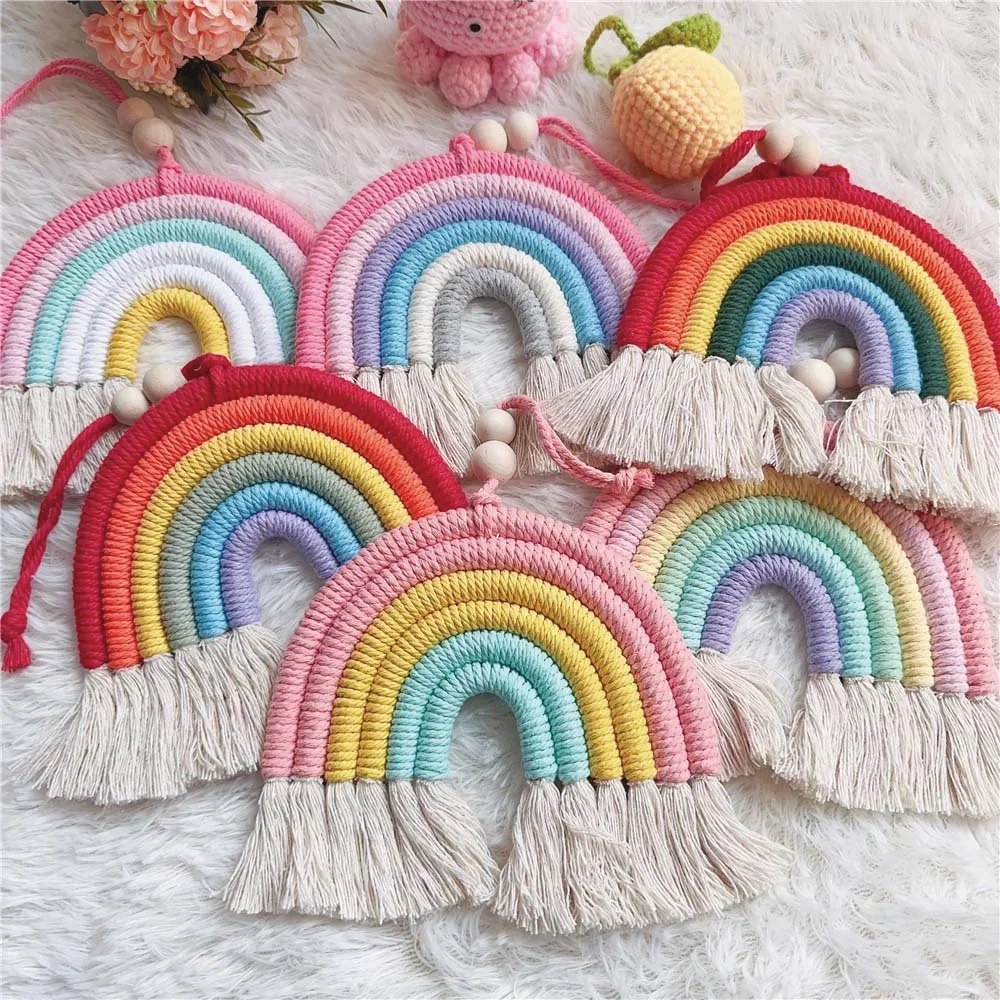 Handmade-Woven-Cotton-Rope-Rainbow-Tassels-Bead-Boho-Style-Pendants ...