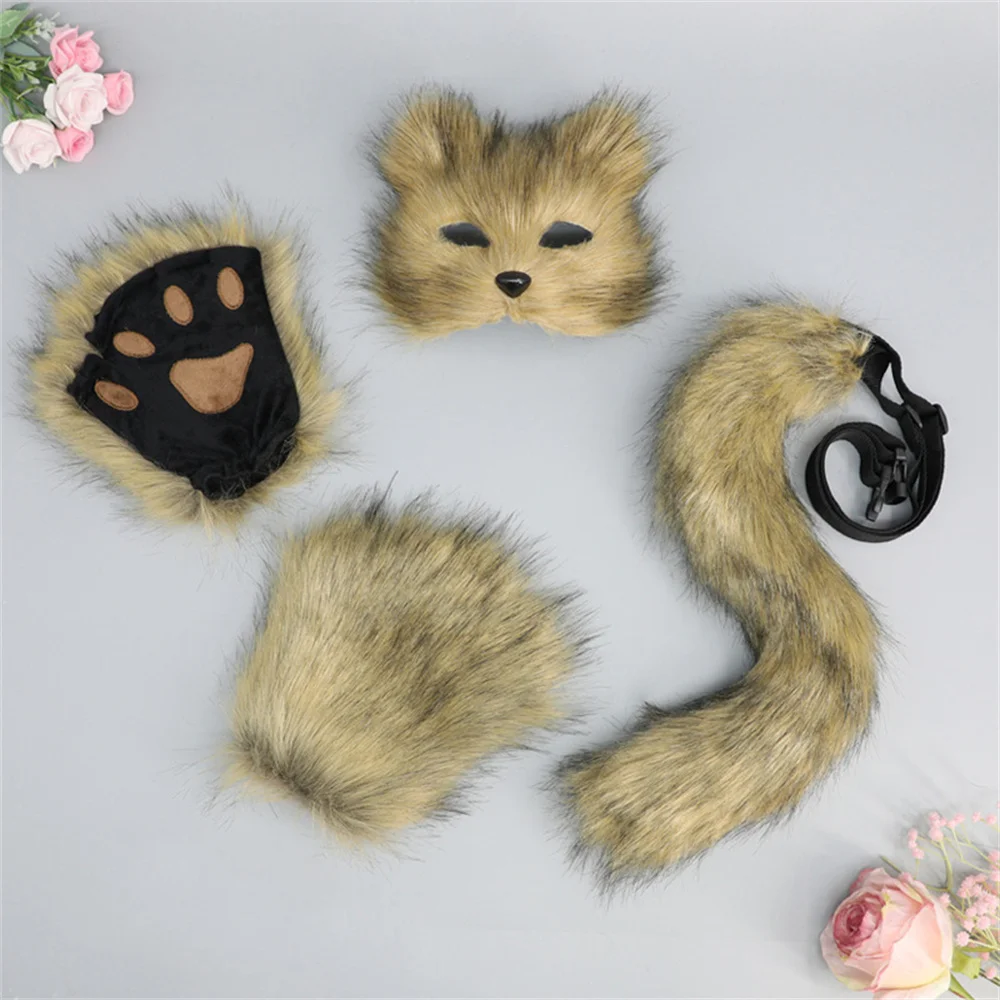 3-Colors-Half-Face-Therian-Cat-Mask-Animal-Tail-Plush-Mask-Leaky ...