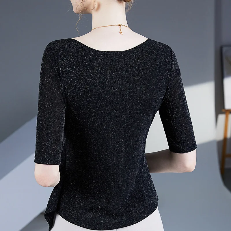 Women Latin Dance Wear T-shirt Half Sleeve Mesh Ballroom Standard Dance ...