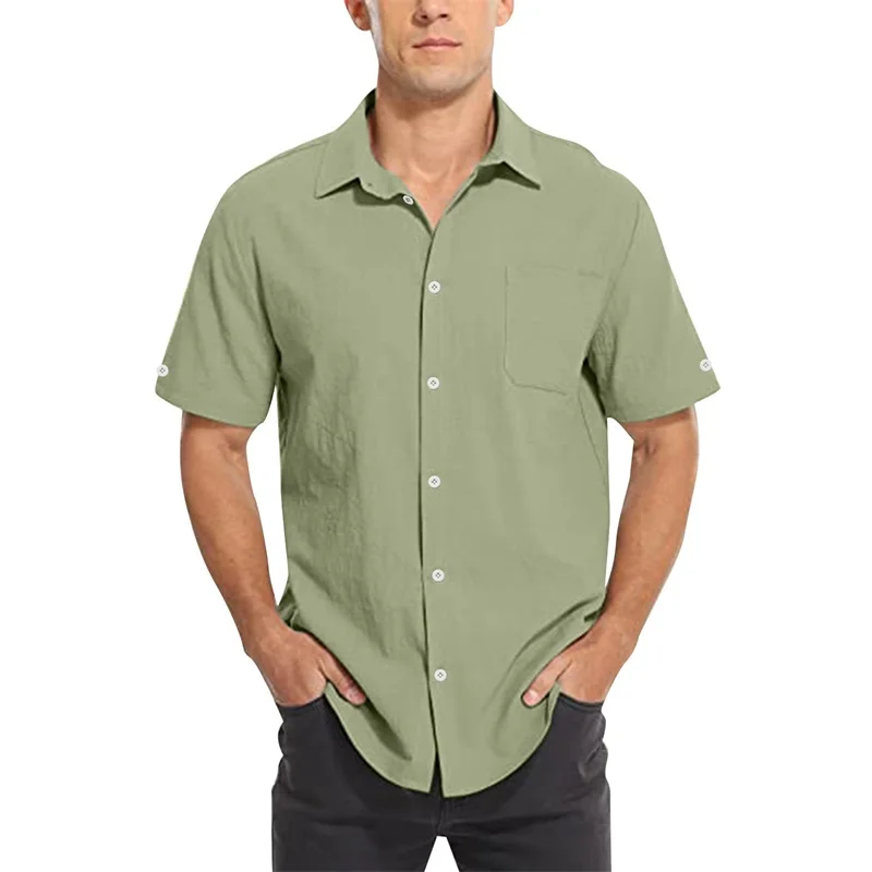 Men-s-Shirt-Long-Sleeve-Button-Down-Collar-Solid-Color-Casual-Tops-for ...