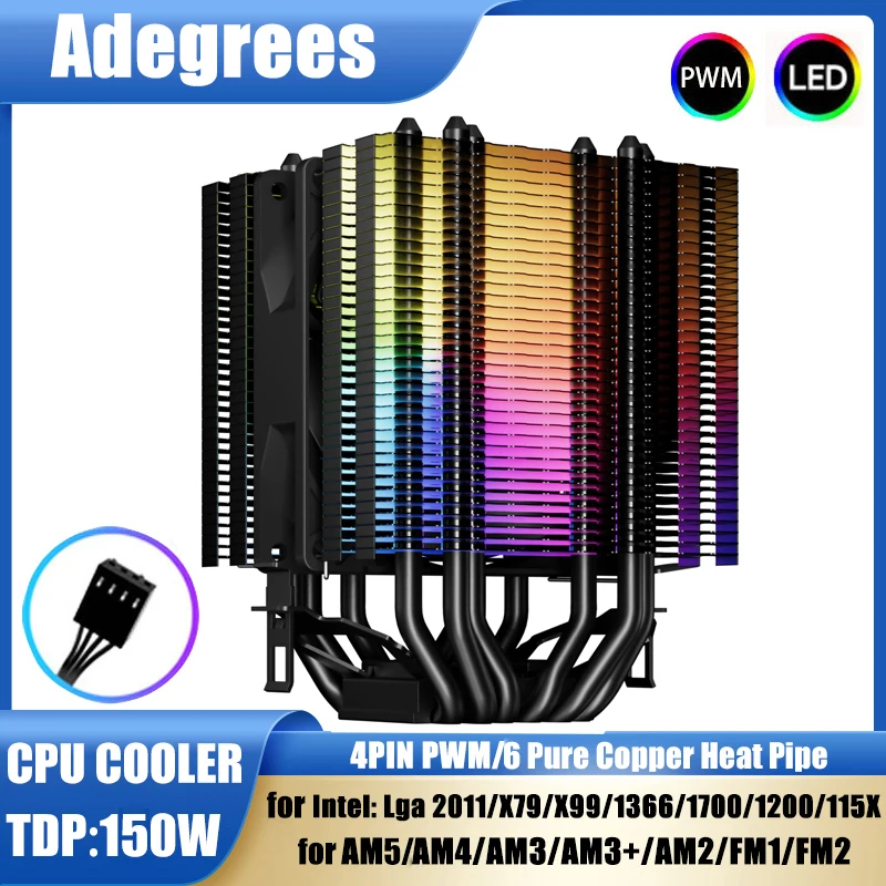 X99-CPU-Air-Cooler-para-PC-PWM-Processador-silencioso-RGB-Ventilador ...
