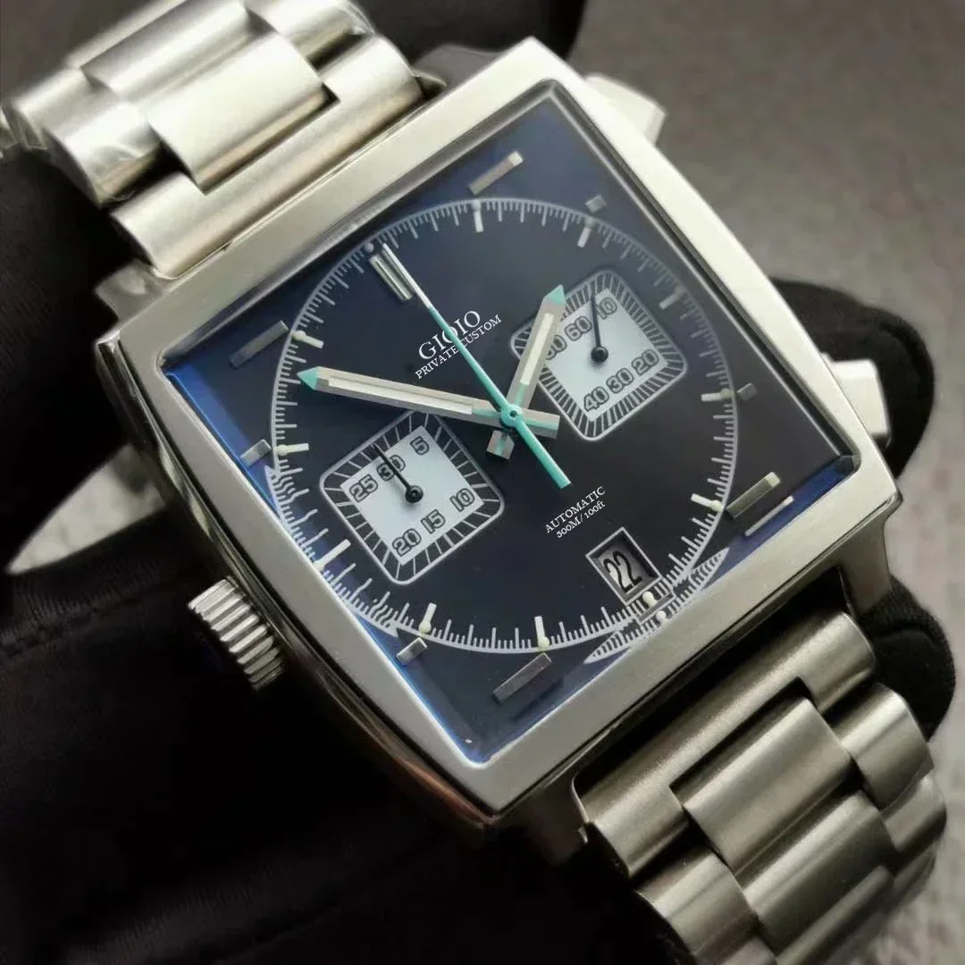 Luxury-New-Men-Quartz-Chronograph-Watch-Stainless-Steel-Square-Black ...