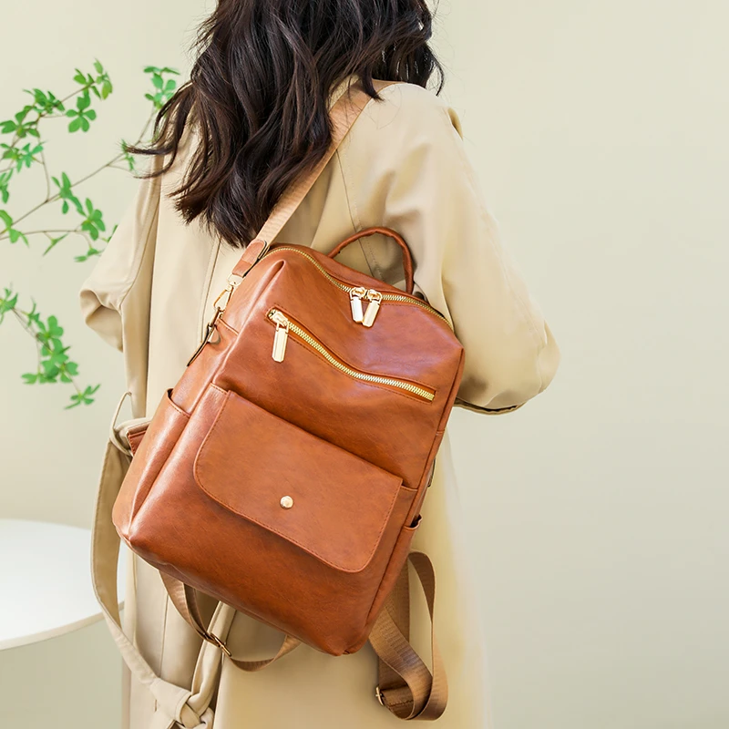 2022 New Women Pu Leather Backpacks Rucksacks Female Shoulder Bags ...