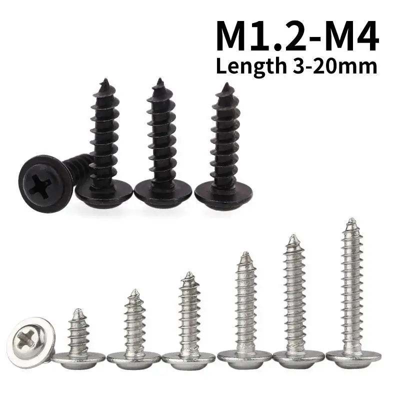 PWA Phillips Round Head Tapping Screws with Pads Nickel/Black Phillips ...