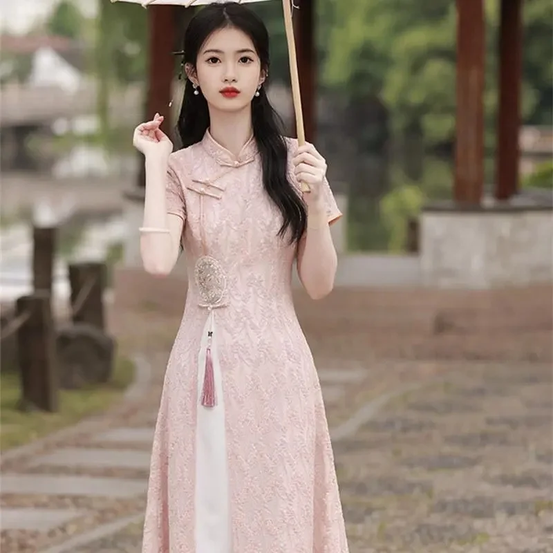 Lace Ode Cheongsam Improved Dress Women 24 New Summer Youth Style Girl ...