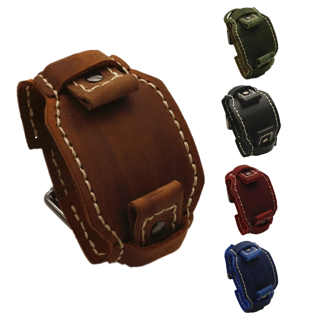 Correa de reloj de cuero marrón, verde y negro para hombre, hecha a ...