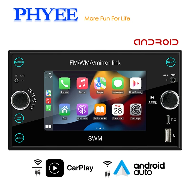 2-Din-Car-Android-GPS-Radio-Wireless-CarPlay-Bluetooth-Android-Auto-RDS ...
