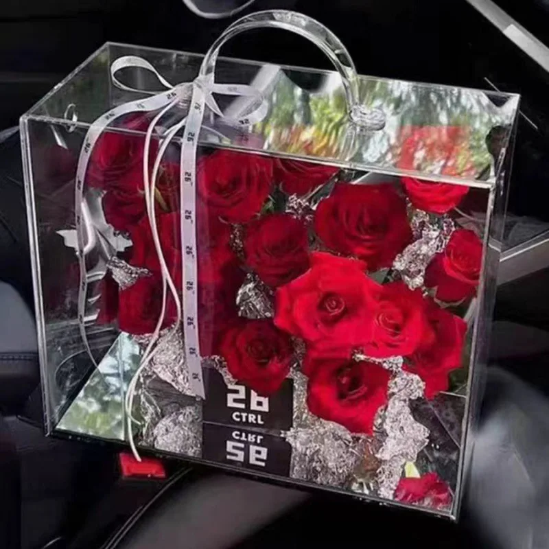 Wedding Transparent Flowers Box Handbag Flowers Wrapping Handbag ...