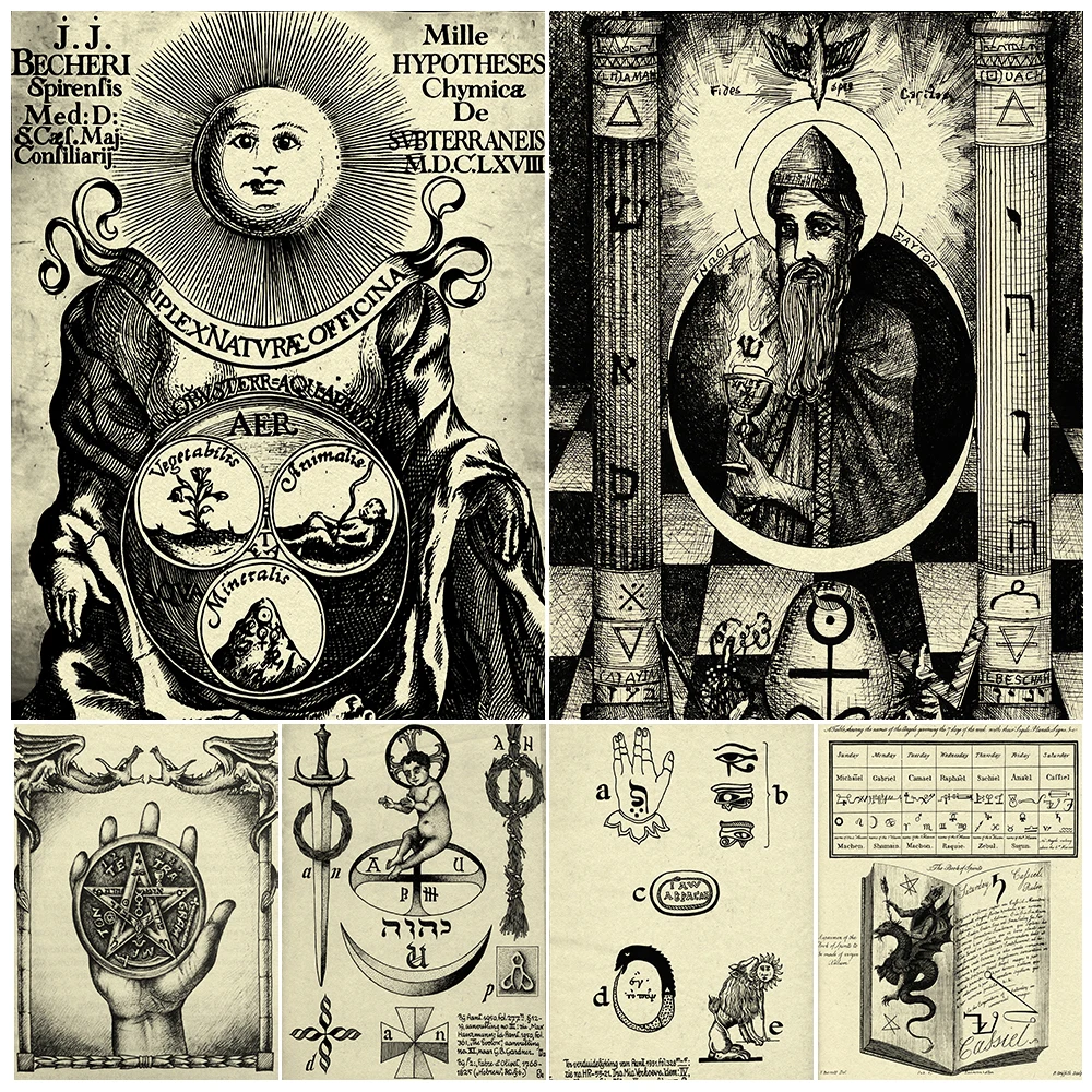 Wizard-Alchemist-Pentagram-Mysterious-Rune-Wall-Art-Canvas-Print-Demons ...