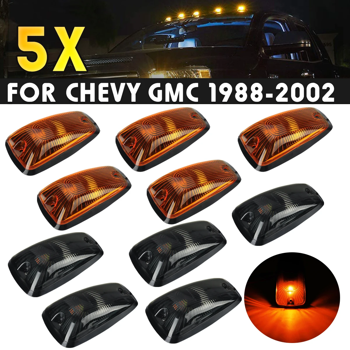 5pcs-Roof-Running-Light-LED-Cab-Roof-Clearance-Marker-Lamps-T10-10-SMD ...