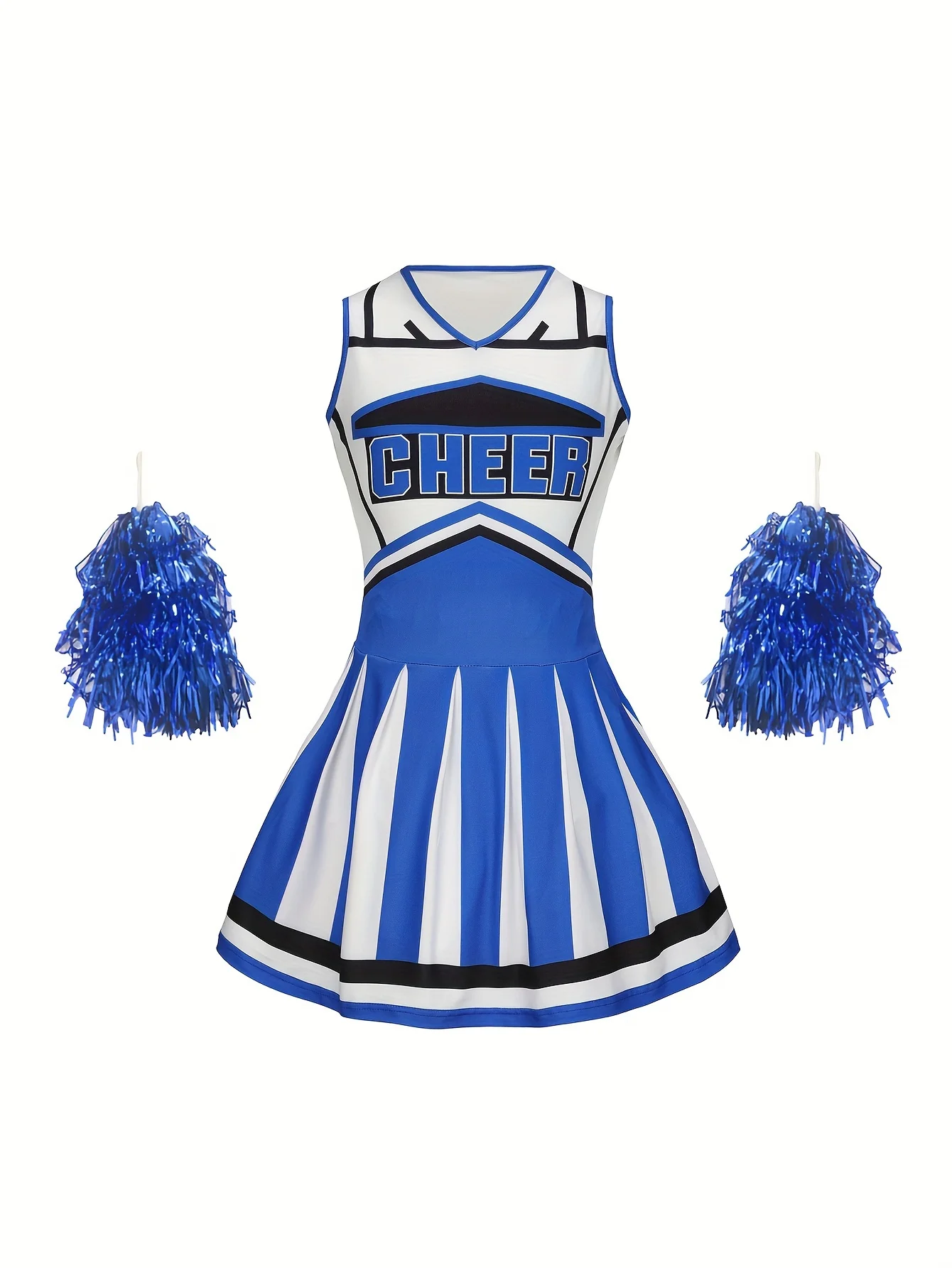 Blue Cheer Cheerleading Dress Cute Children's Pom-poms Performance ...
