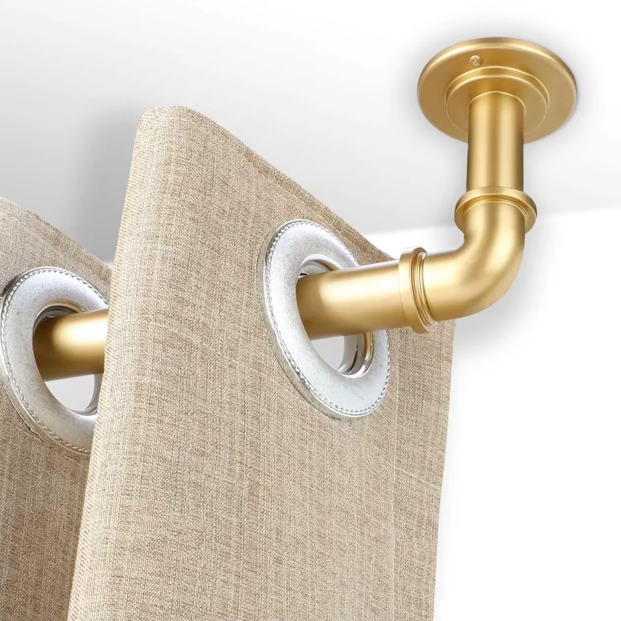 Modern-gold-curved-curtain-rod-industrial-heavy-curtain-rod-telescopic ...