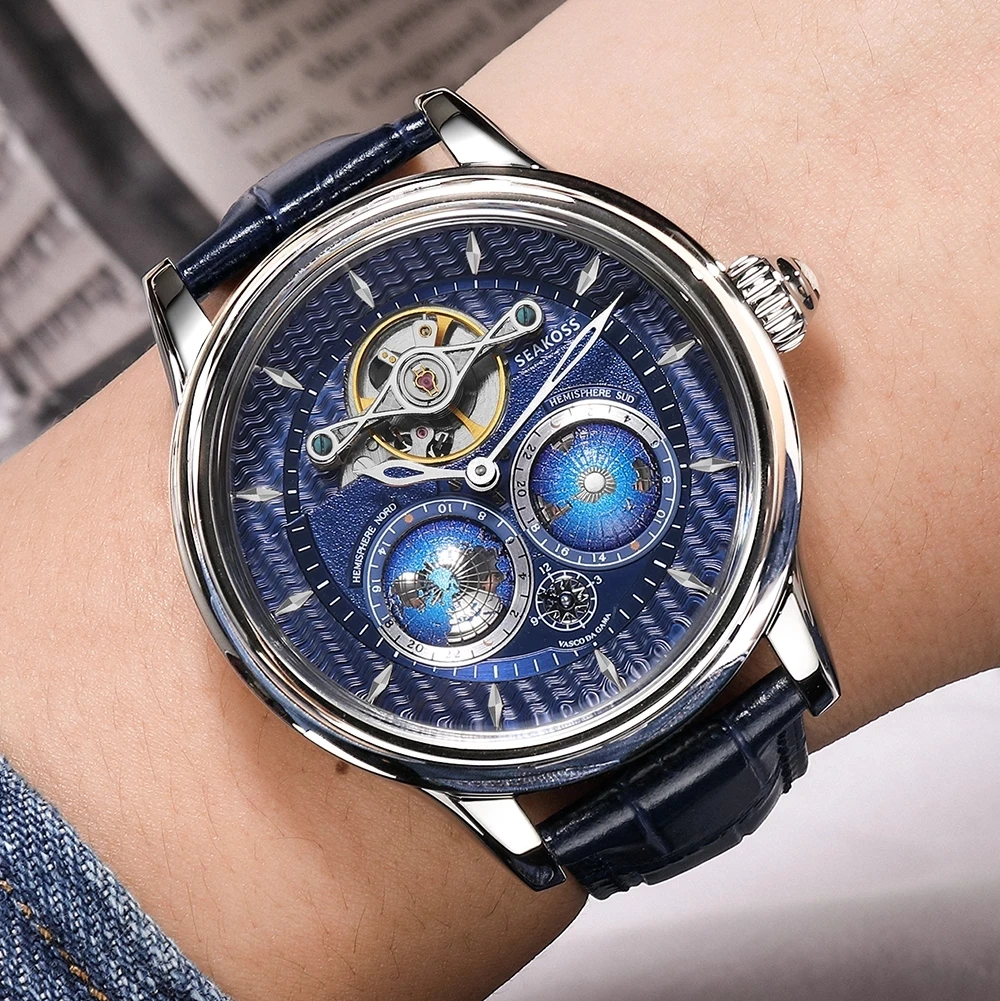 Fashion-Double-Globe-Automatic-Rotating-Men-Mechanical-Watches-Earth ...