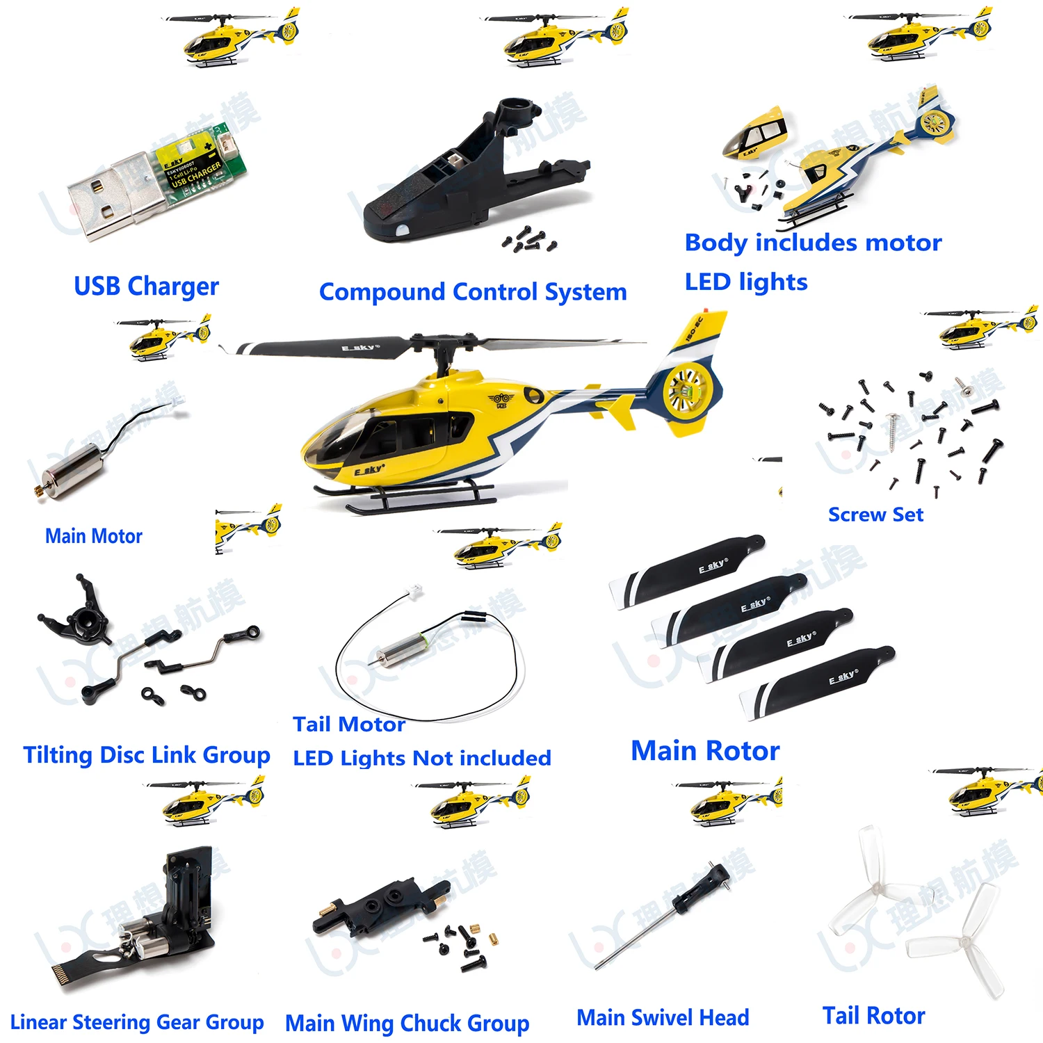 ESKY-150EC-Hummingbird-RC-Helicopter-Spare-Parts-Chassis-Motor-Servo ...