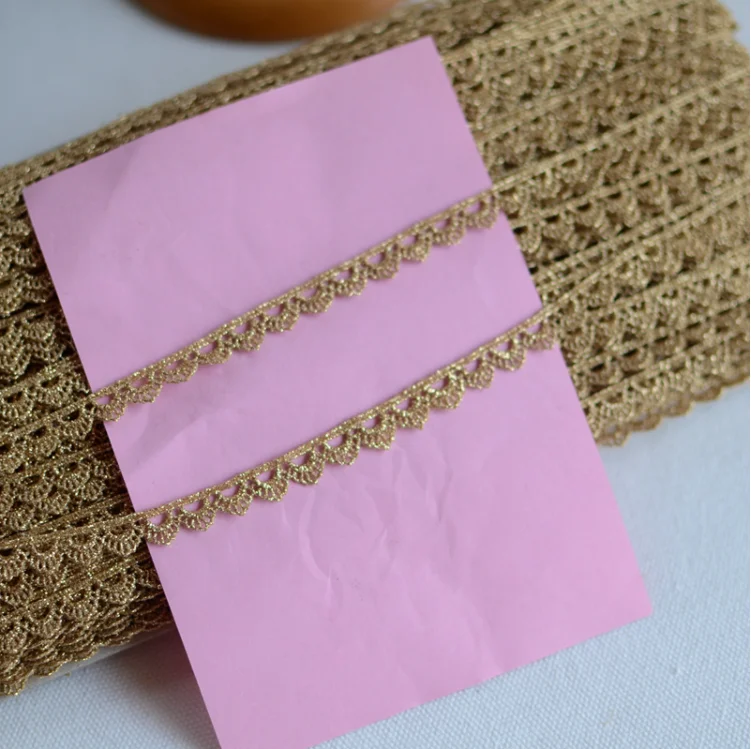 다크 골드 레이스 트림 리본 자수 튤 바느질 아플리케 레이스 원단 Diy 공예 가방 의류 액세서리 1cm 5 야드레이스