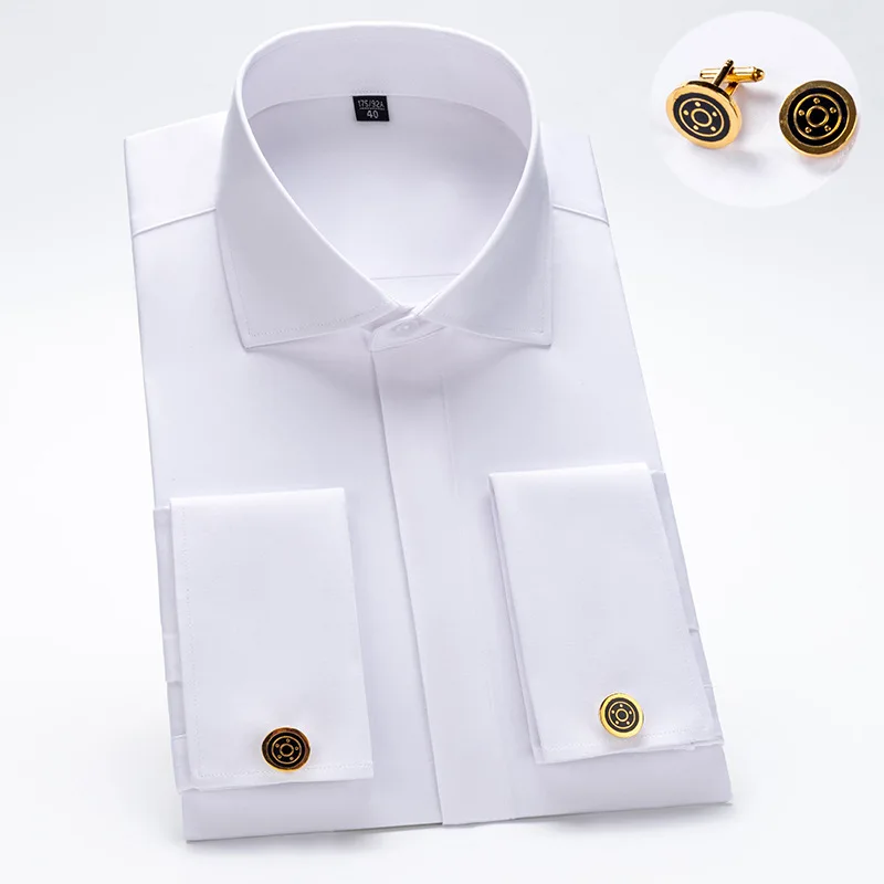 Windsor Collar French Cuff Dress Shirt Fashion Men's Long Sleeve Luxury ...