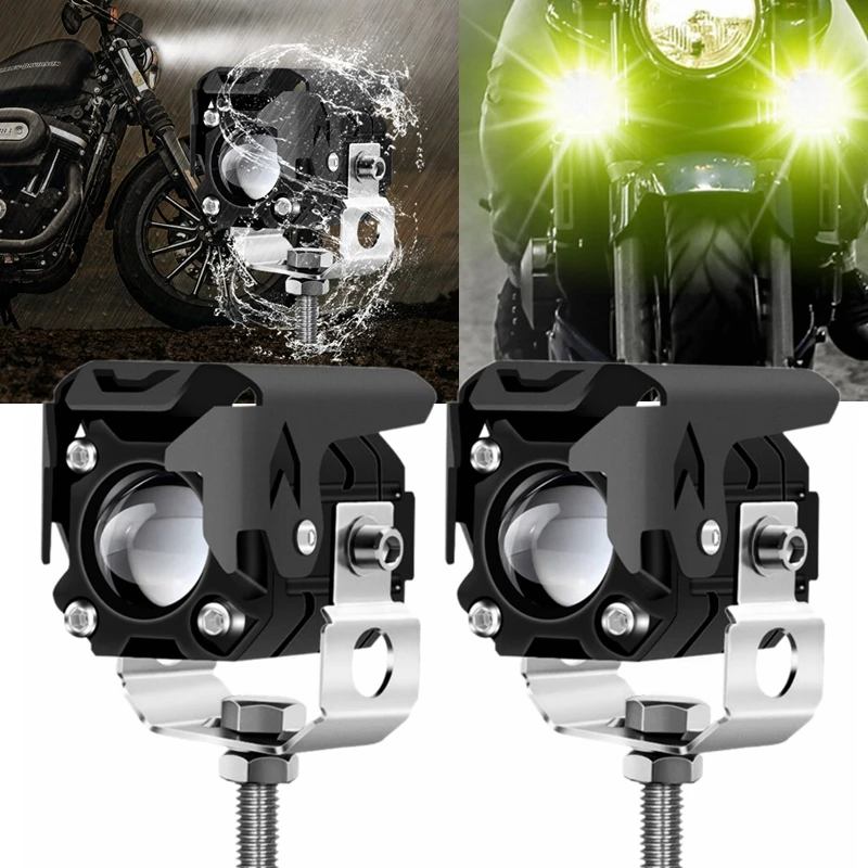 Motorcycle-LED-Headlight-Auxiliary-Spotlight-Yellow-White-Dual-Color ...