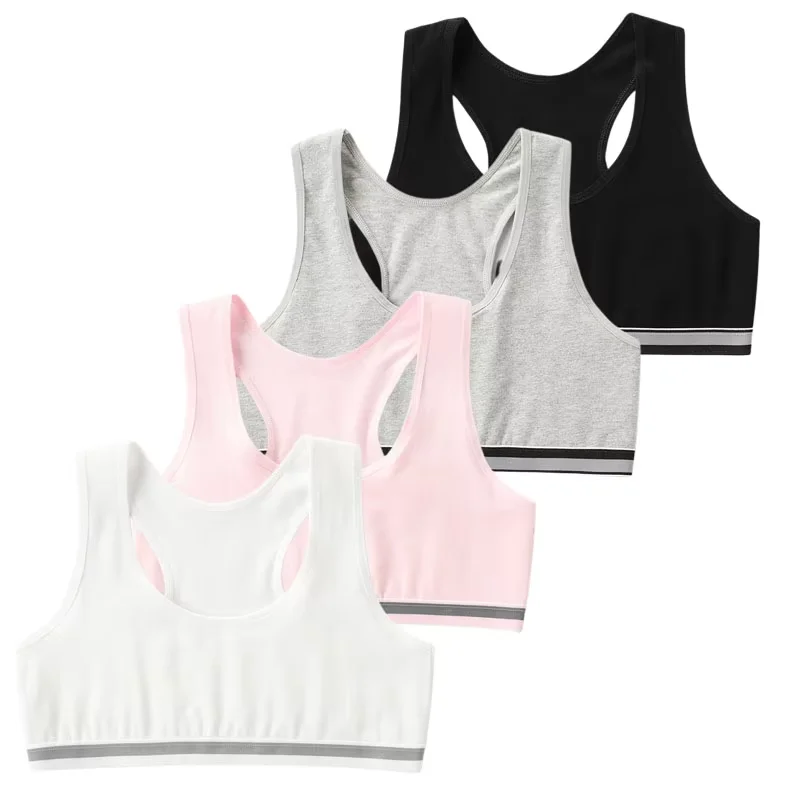 4 Pcs/Lot Children Girl Bra Cotton Underwear For Puberty Wireless Girls ...