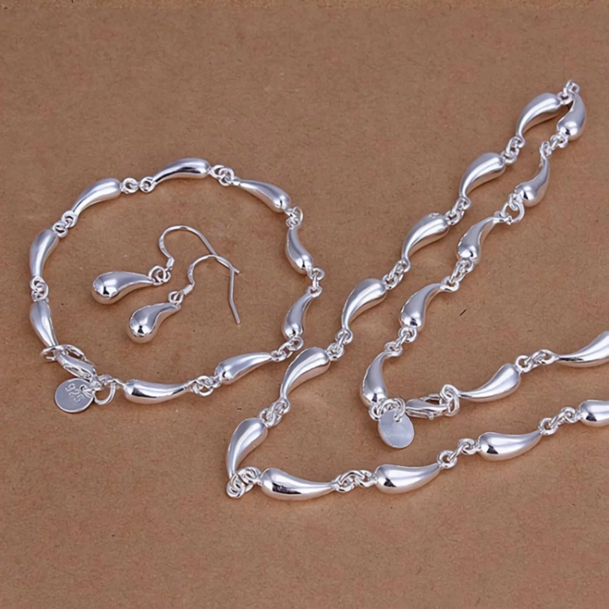 New 925 Sterling silver elegant water drop chain necklaces earrings ...