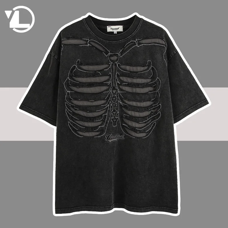 Skeleton Ripped Punk T Shirts Men Harajuku Streetwear Hip Hop T shirts ...