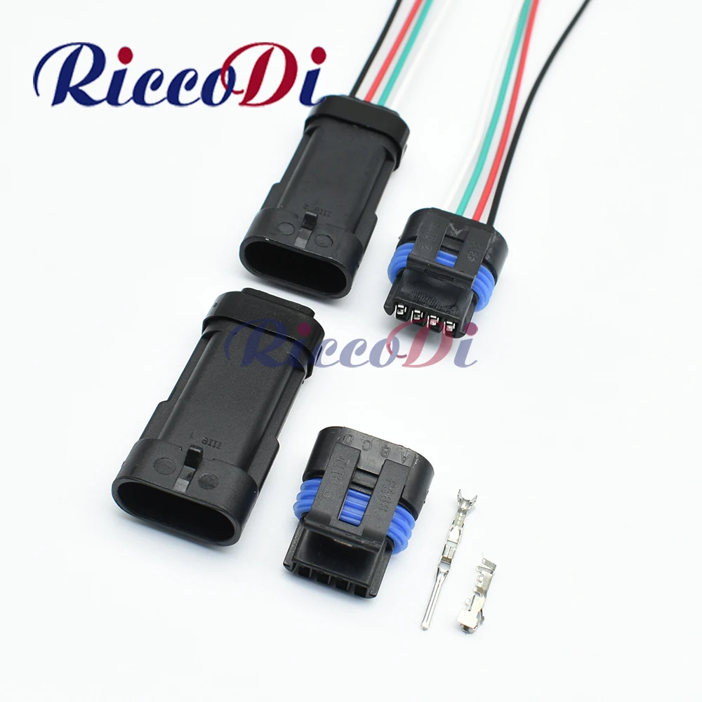 1 Set 4Pin Way Black Sealed Female Male Auto Wire Harness Electrical ...