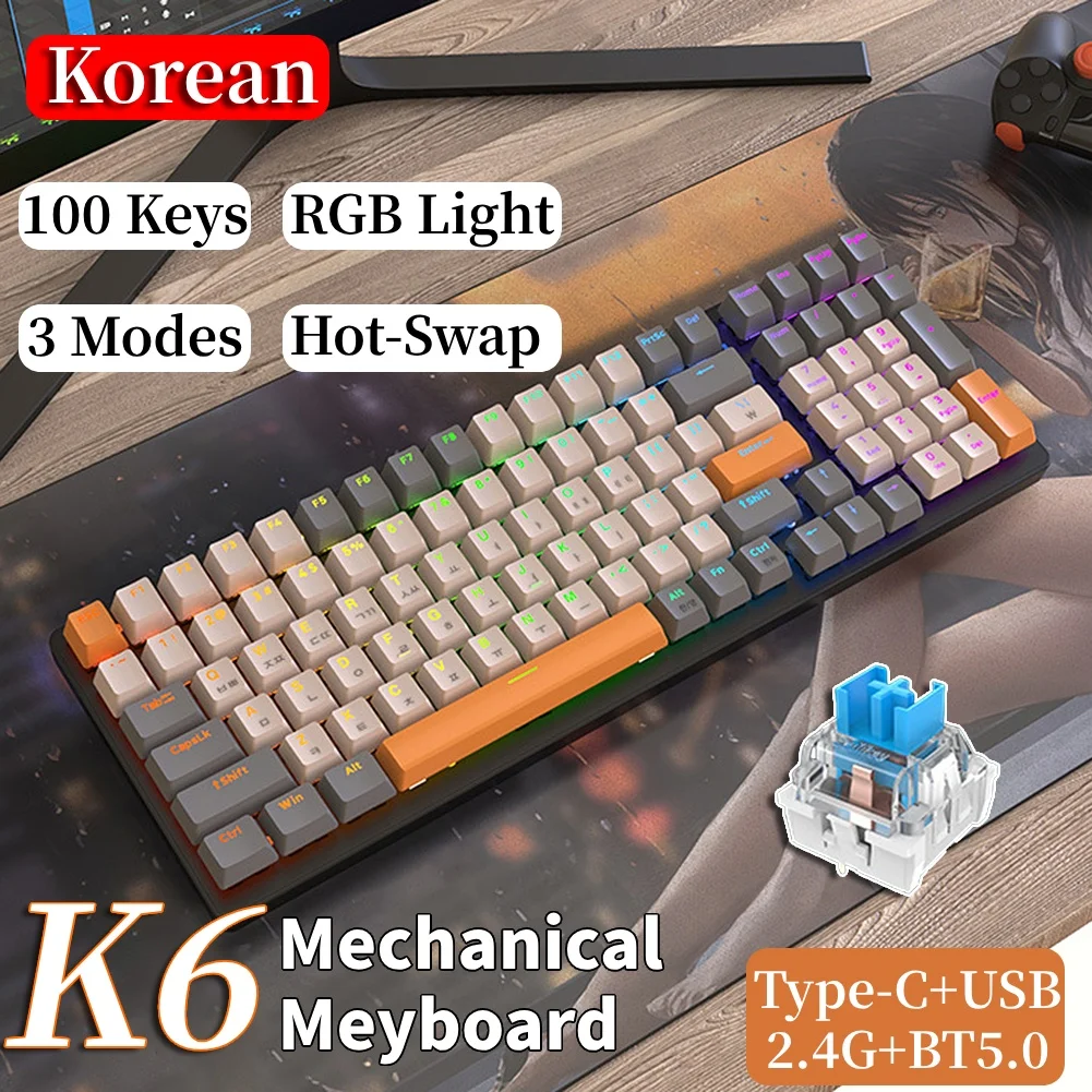 K6 Mechanical Wireless Keyboard Bluetooth Gaming Keyboard 100 Key 2.4G ...