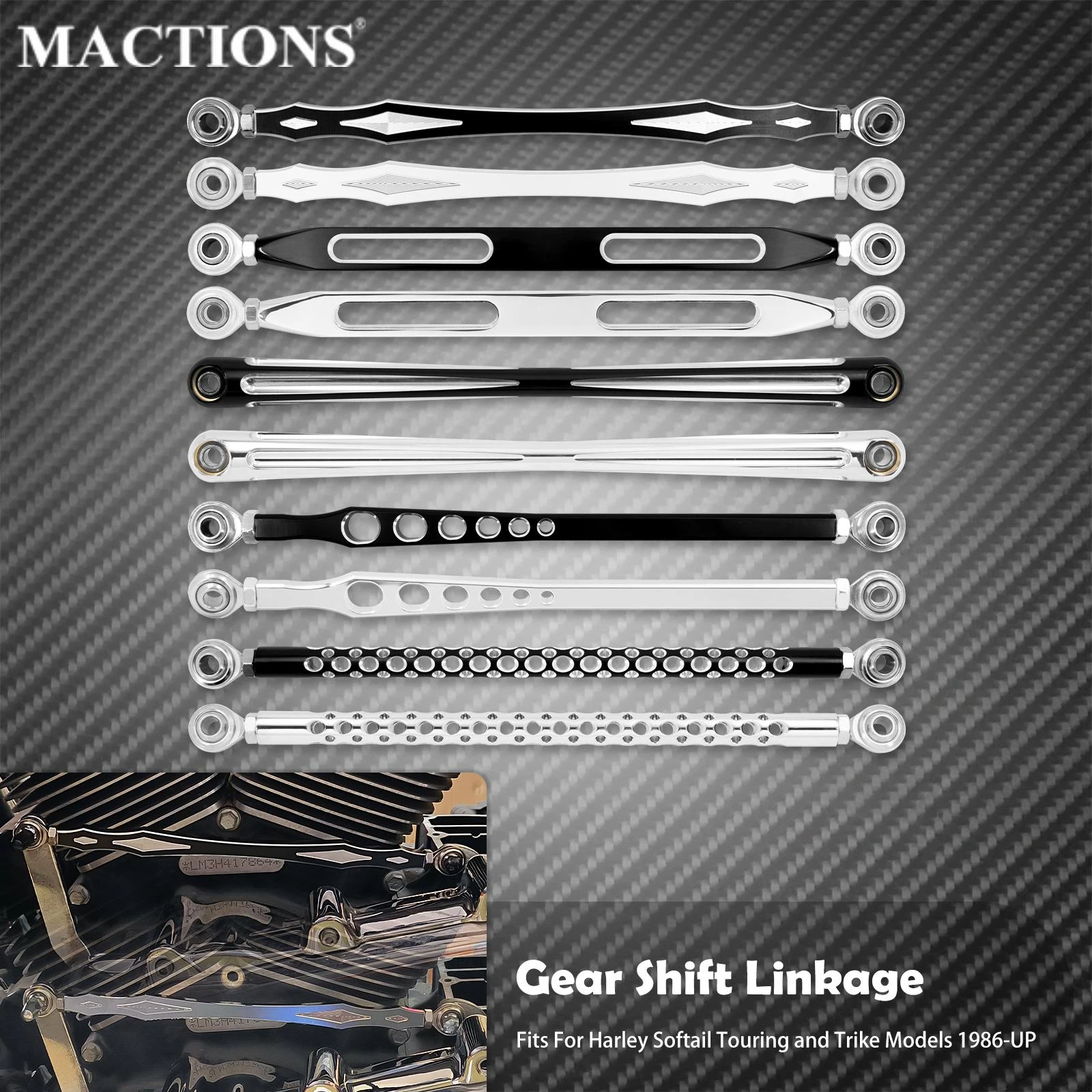 Motorcycle 330mm Gear Shift Linkage Lever Aluminum Black/Chrome For ...