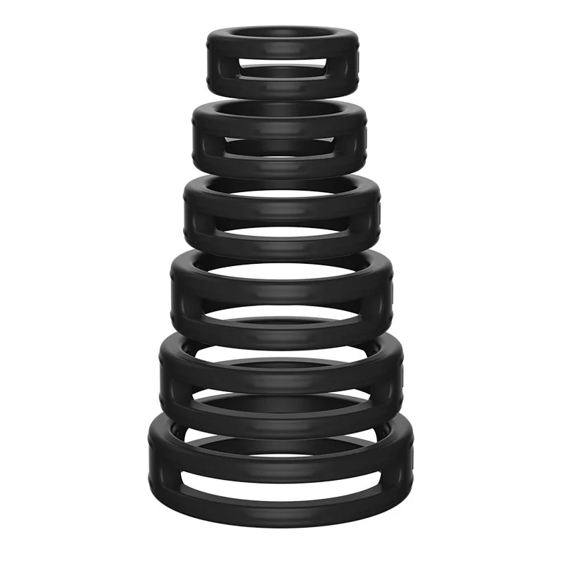 Male 6 Size Penis Lock Cock Ring Bondage Erection Ring Set Silicone ...