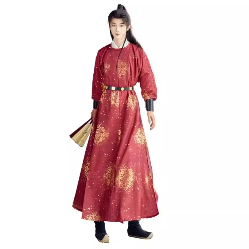 Chinese Style Traditional Tang Dynasty Round Collar Robe Vintage Men ...