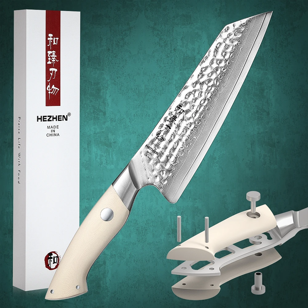 Hezhen 7 Inch Santoku Knife Damascus Steel Kitchen Knife Cooking ...