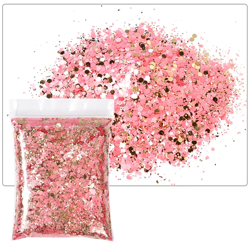 50g Nail Glitter Bulk Hexagon Holographic Chunky Glitter Mix Gold Round ...
