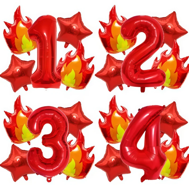 5pcs Fire Engine & Numbers 1-9 Foil Balloons Set for Kid Boy Fireman ...