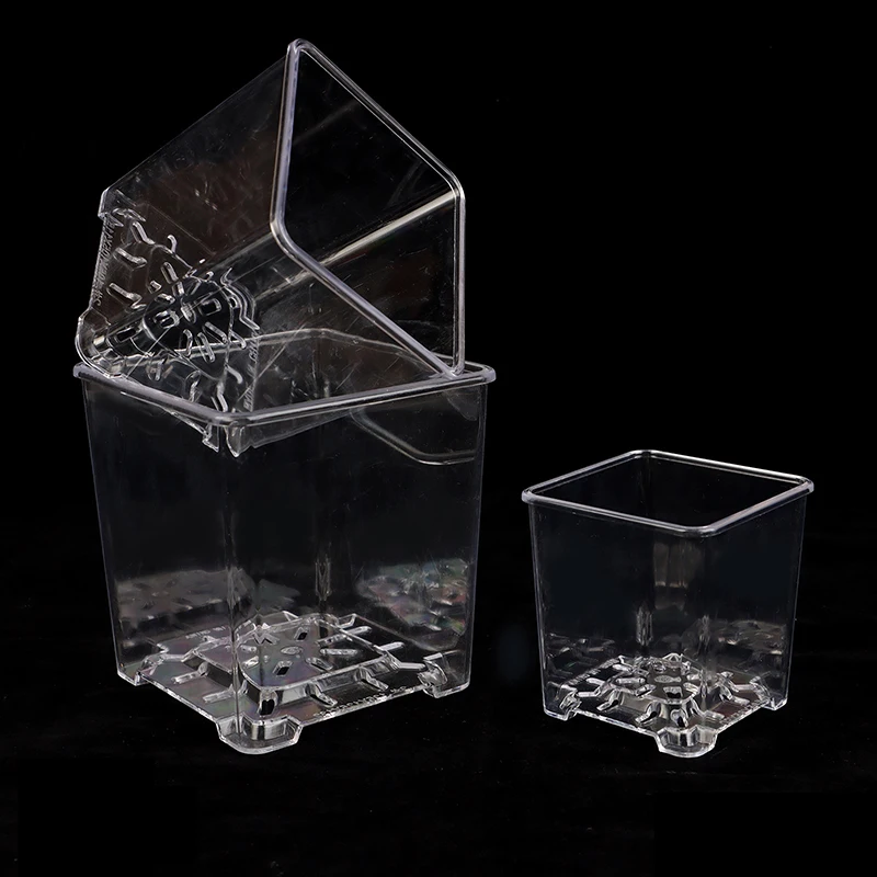 1PC Home Square Transparent Acrylic Flower Pots Breathable Bonsai Plant ...