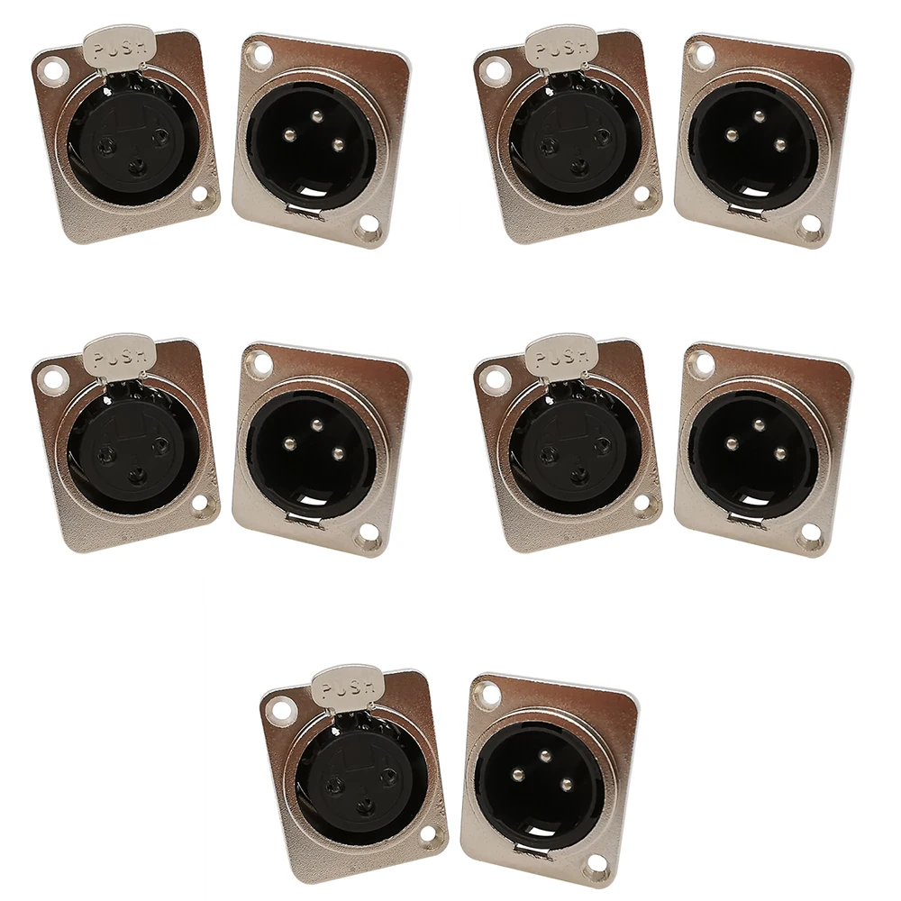 10Pcs-3-Pin-XLR-Male-Female-Panel-Mount-Chassis-Plug-Jack-Socket ...