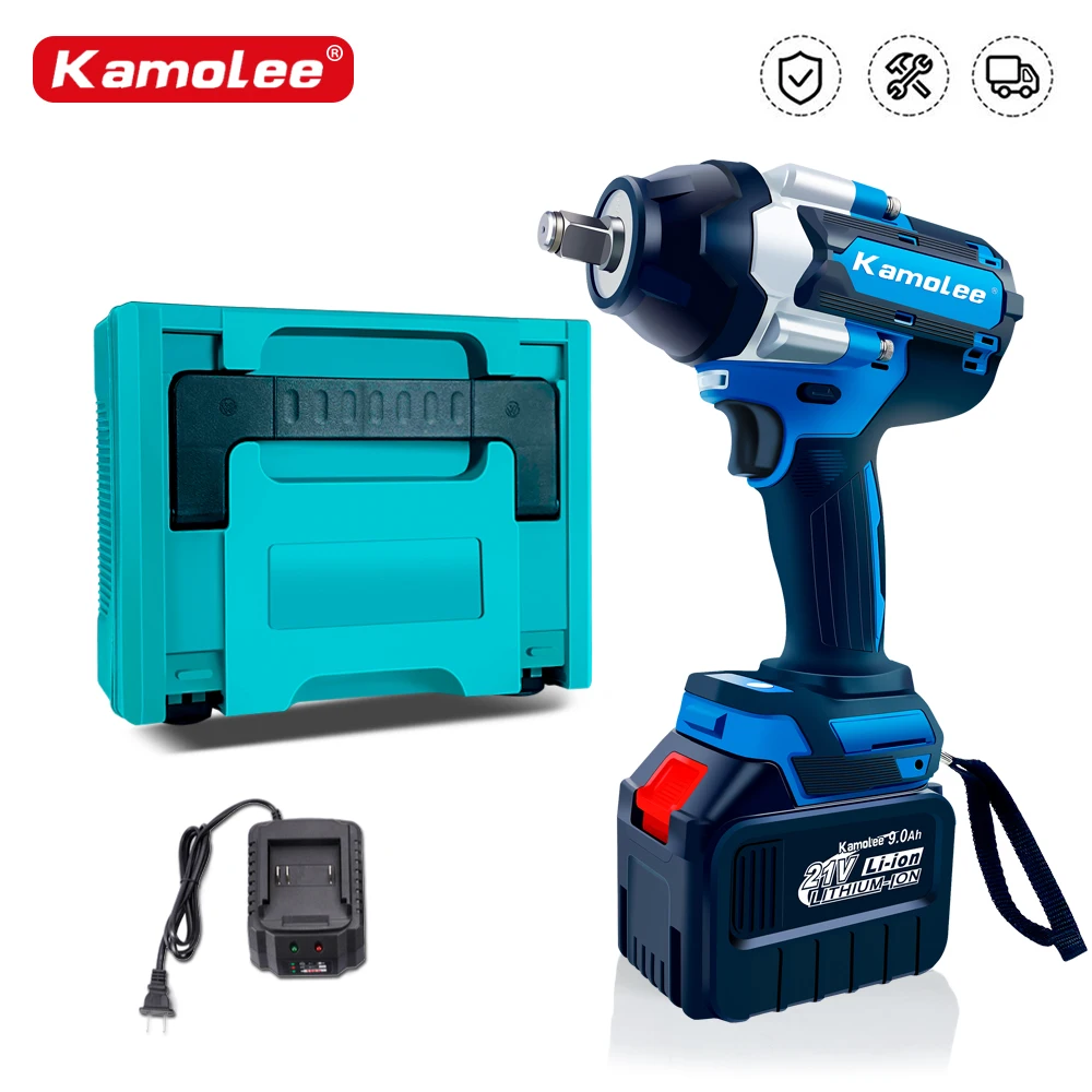 Kamolee 1800 N.M 하이 토크 9.0Ah 9000mAh 브러시리스 전기 임팩트 렌치 1/2 인치 리튬 이온 배터리 ...