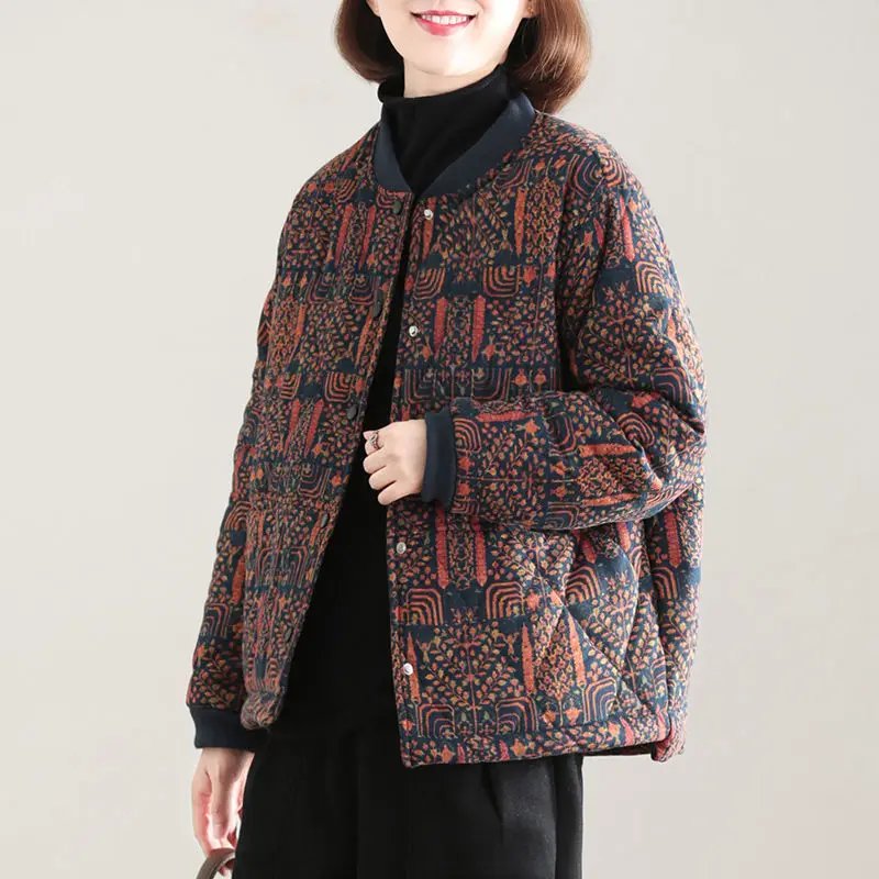 Korean-Print-Autumn-Winter-Cotton-Coat-Women-Vintage-Quilted-Jacket ...