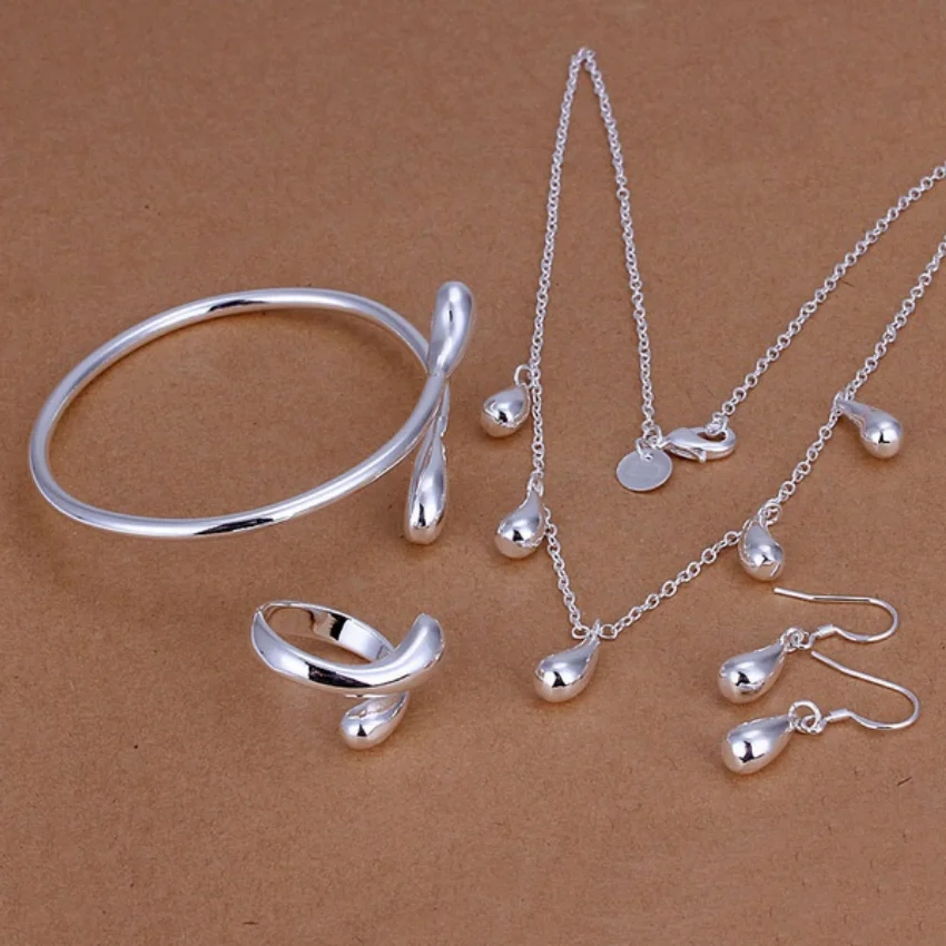 925 Sterling silver necklace bangle Drop Earrings ring set wedding ...