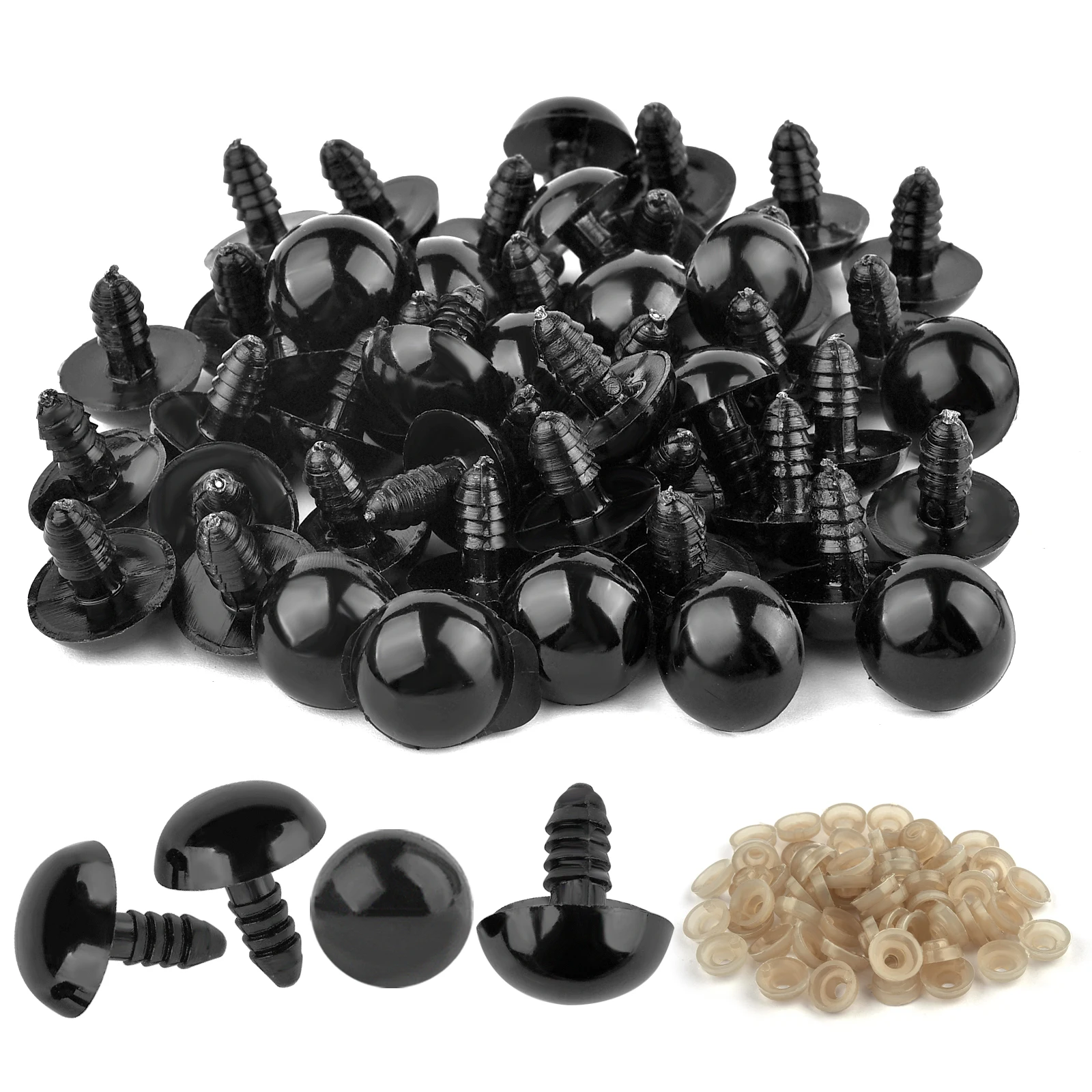 50pcs 5-20mm Mini Black Plastic Safety Round Eyes For Doll Eye Decor ...