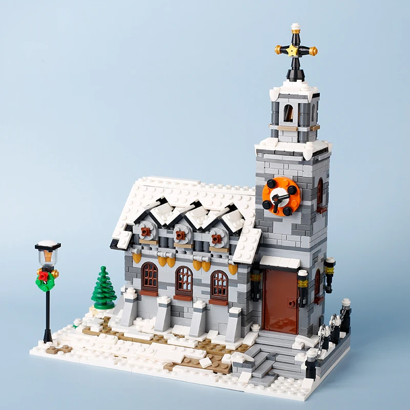 MOC-Winter-Church-Building-Blocks-Kit-Snow-Village-Bricks-Assemble-Toys ...